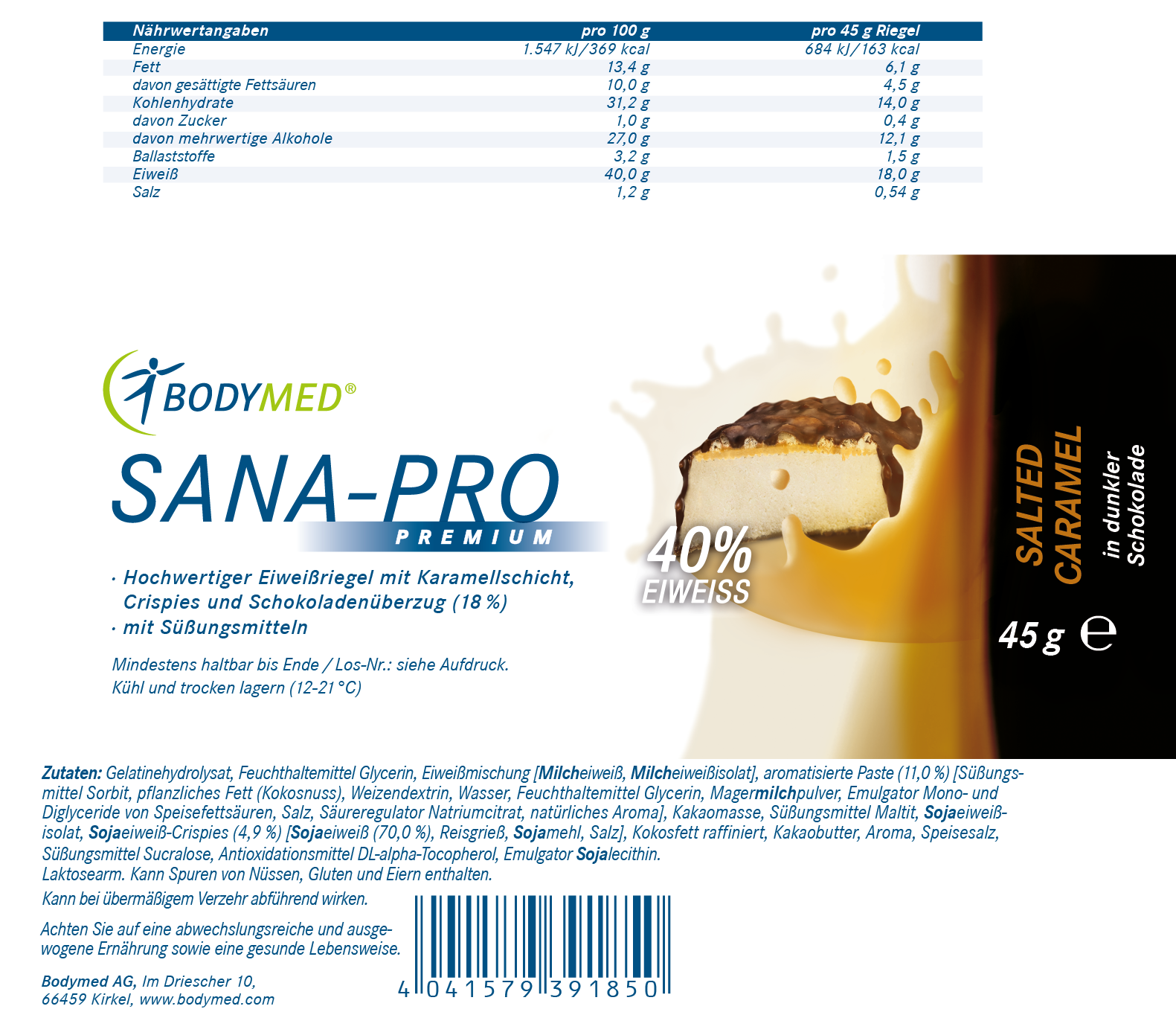 SANA-PRO PREMIUM EIWEISSRIEGEL | Salted Caramel | B-12060821